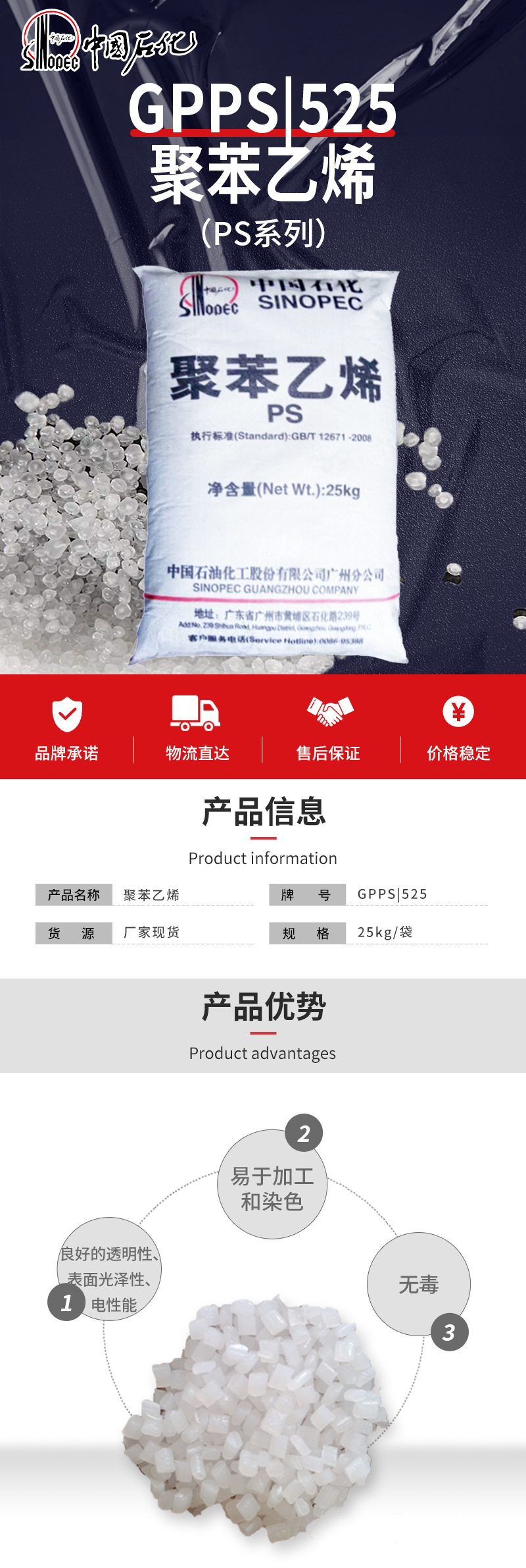 聚苯乙烯GPPS/525餐具制品塑胶原料PS系列透明高光泽颗粒通用塑料-阿里巴巴