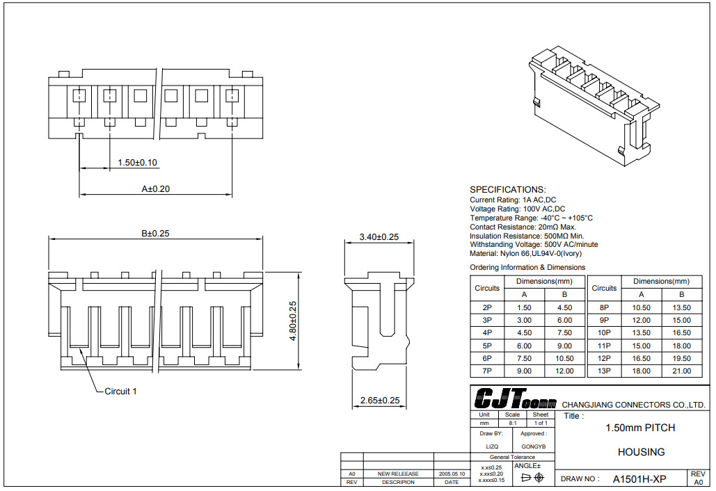 CJT原装A1501H-XP智能穿戴用长江连接器 胶壳线对板连接器-阿里巴巴