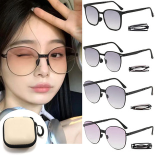 Vangood时尚超轻金属弹片折叠太阳眼镜防晒UV400饼干折叠硅胶墨镜-阿里巴巴