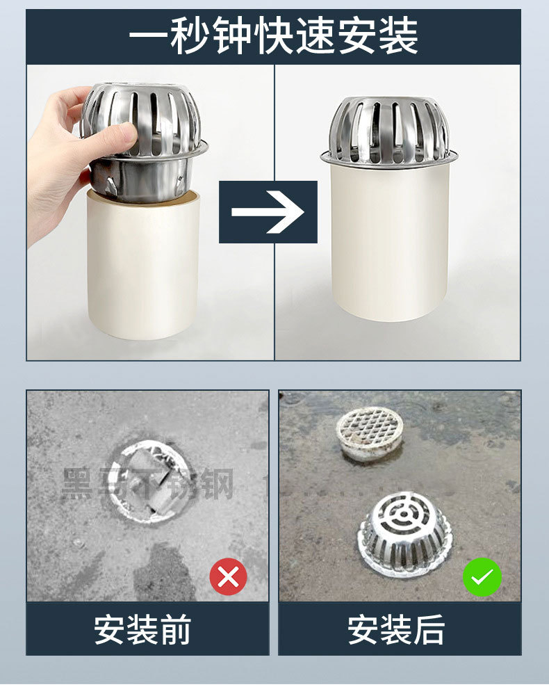 Stainless steel balcony, circular floor drain, large displacement, anti ...