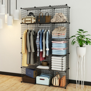 简易衣柜家用组装铁网片衣柜置物架铁艺衣柜铁网挂衣杆置物架-阿里巴巴
