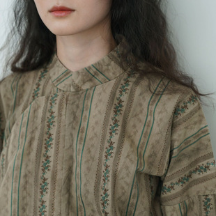 原创新中式脏染炒色提花衬衫 文艺修身田园古风倒大袖上衣S24124-阿里巴巴