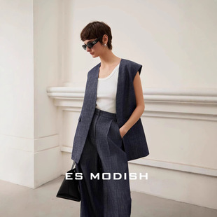 ES MODISH 春季新品韩系高级感无袖V领马甲+阔腿宽松休闲裤套装女-阿里巴巴