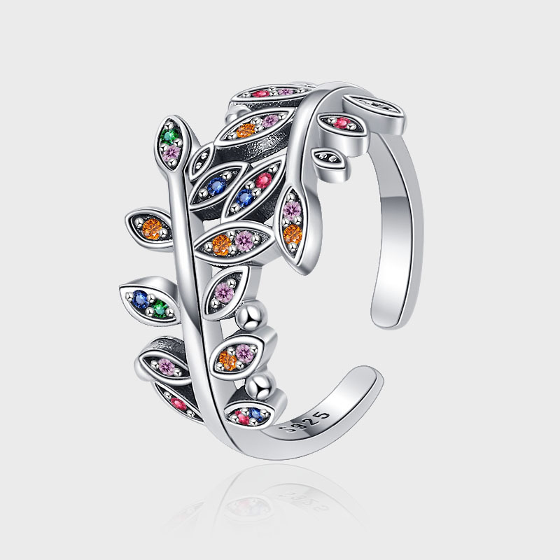 纯银S925新款古风花朵叶子戒指女个性高级感复古长款时尚食指手饰-阿里巴巴