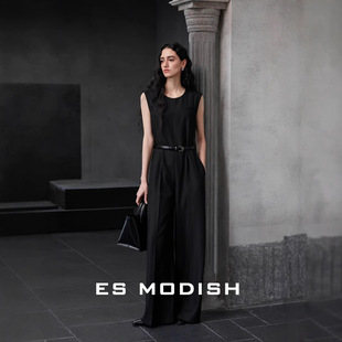 ES MODISH 春季新品欧美女式通勤简约风配皮质系腰带无袖连体裤-阿里巴巴