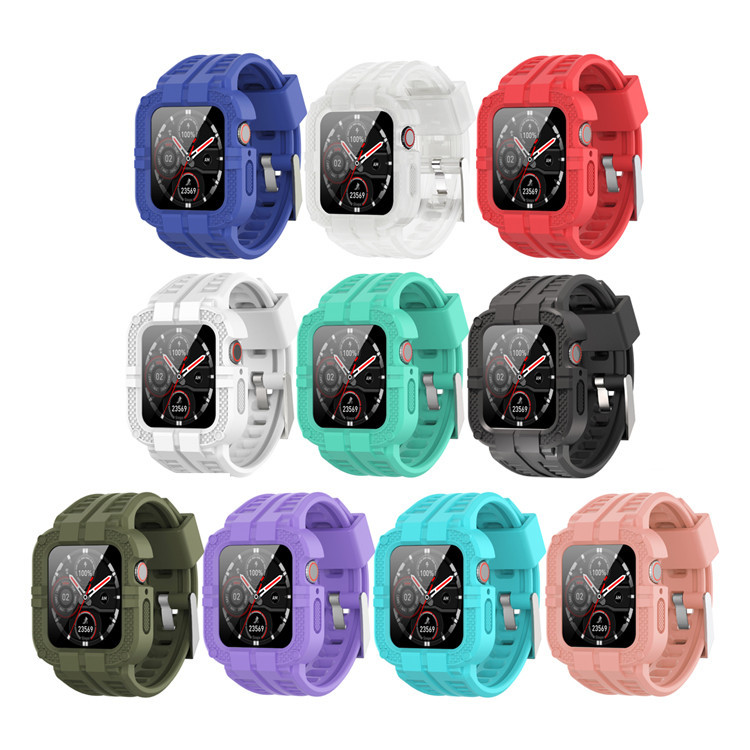 适用于苹果手表iwatch1/2/3/4/5/6/SE代一体表带运动硅胶铠甲腕带-阿里巴巴