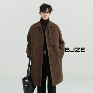 BJZE男装24冬季新款活页设计感羊驼绒双面呢大衣男中长款加厚外套-阿里巴巴