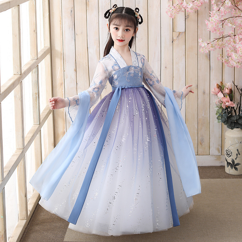 Blue Hanfu girls fairy chinese princess cosplay dress Chinese ancient ...