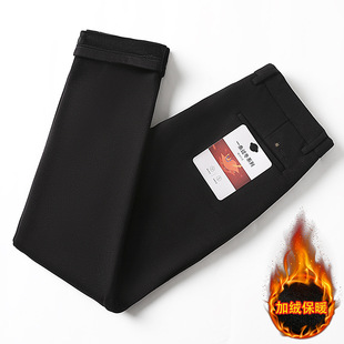 海牌剪标加绒加厚休闲裤冬季保暖纯色通勤中腰直筒长裤子男4U269-阿里巴巴