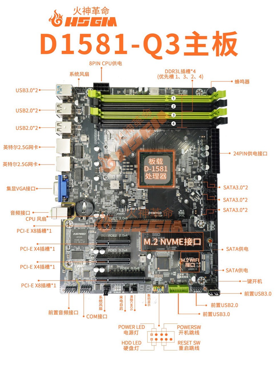 火神革命D1581-Q3主板 服务器 软路由D1581集显版 板载CPU双网口-阿里巴巴