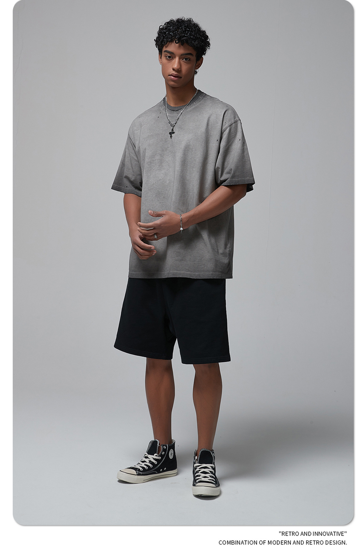 2025春夏新品反炒色散边割破洞复古t恤男潮牌宽松洗水T跨境工厂-阿里巴巴