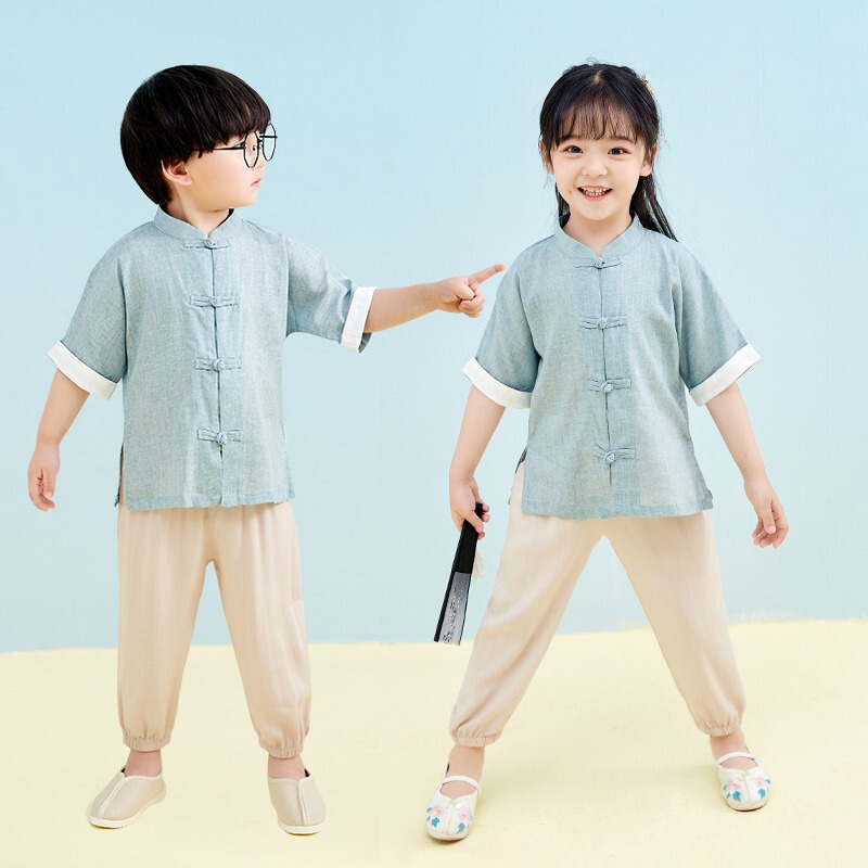 Boys hanfu girl Chinese style folk costume cotton and linen Tang suit ...
