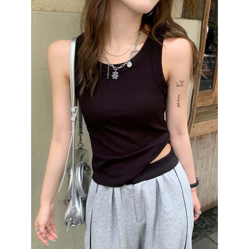 Ice Silk Knitted Shirt Vest Women's Summer Outer Wear 2024 New Sling ...