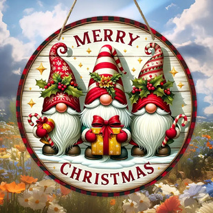 厂家直销圣诞节圣诞老人饼干人小矮子装饰门牌圆形木质挂饰-阿里巴巴