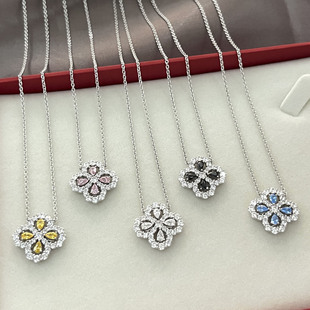 高版本HW项链S925纯银满钻loop四叶草花型高级精致网红款女锁骨链-阿里巴巴