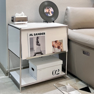 床头柜简约现代中古usm风餐边柜简约ins不锈钢杂志收纳小型置物架-阿里巴巴