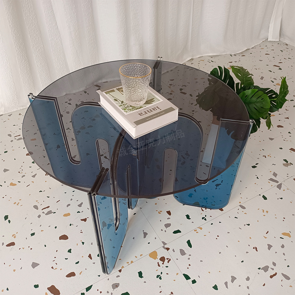 现代北欧亚克力桌子样板房亚克力茶几波浪形底座创意时尚圆形茶几-阿里巴巴