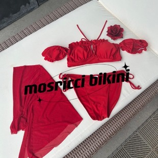 mosricci网红同款性感欧美风复古红色比基尼分体泳衣女有胸垫纯欲-阿里巴巴