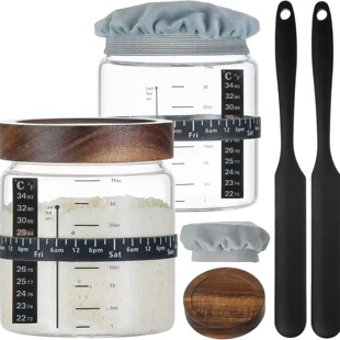 Sourdough jar Baking jar with graduated glass jar with lid-阿里巴巴