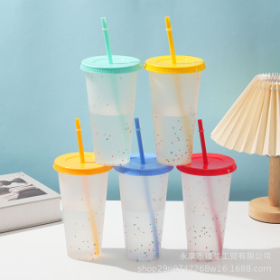 跨境pp雪花感温变色杯710ml/24oz大容量单层遇冷变色吸管杯可logo-阿里巴巴