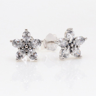 潘家S925银闪耀锆石雪花时尚优雅耳钉女欧美五瓣雪花耳钉惊喜礼物-阿里巴巴