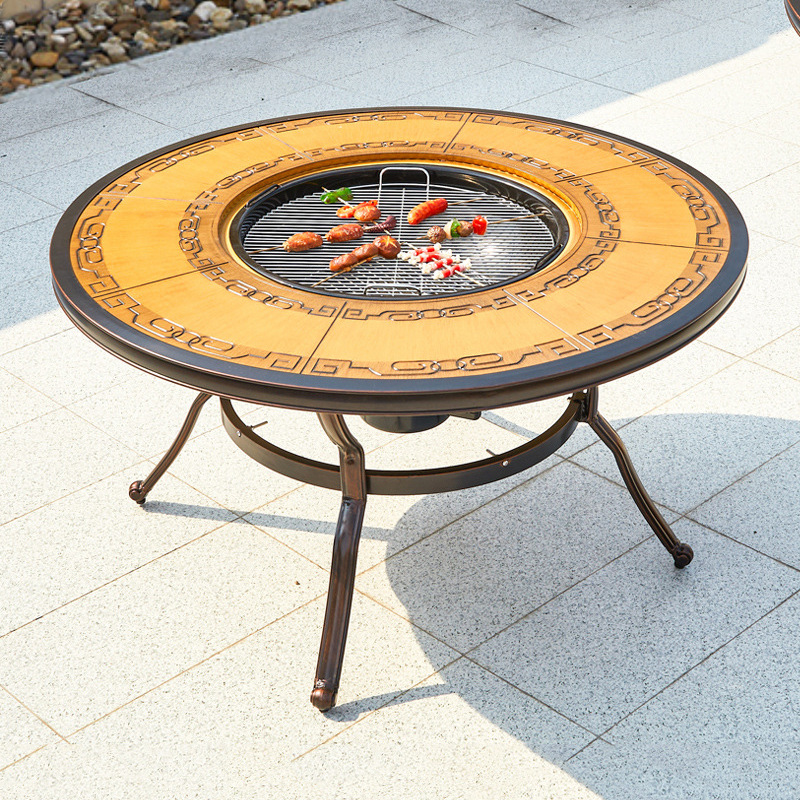 户外铸铝大桌铝合金雕刻烧烤碳烤电烤BBQ桌子庭院花园室外餐桌-阿里巴巴