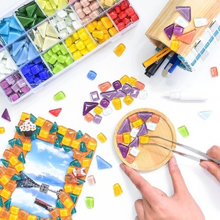 玻璃马赛克diy小颗粒水晶自粘贴装饰品手工制作材料烛台亲子儿童-阿里巴巴