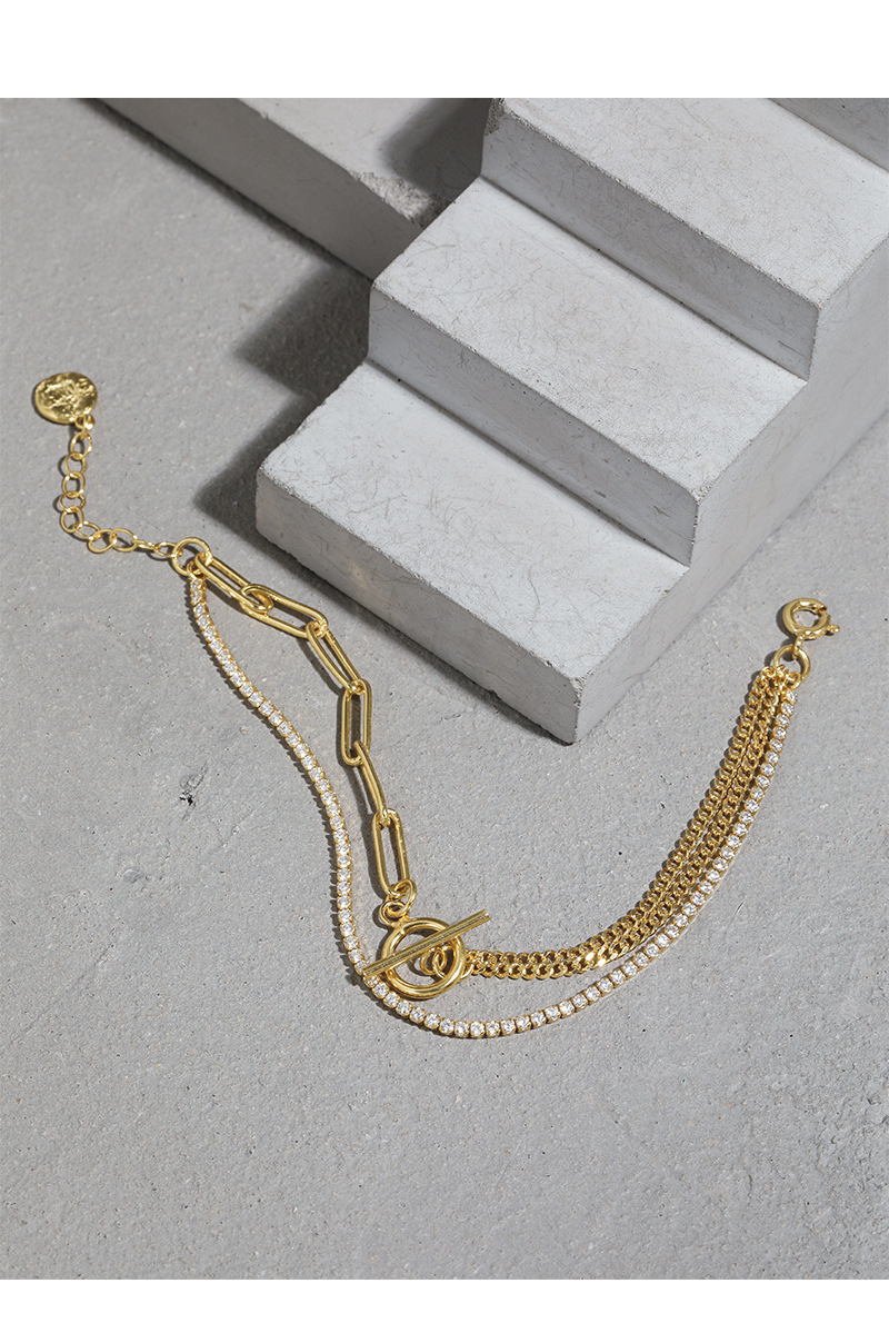 013韩版ins小众轻奢设计微镶锆石OT扣双层链条质感S925纯银手链女-阿里巴巴