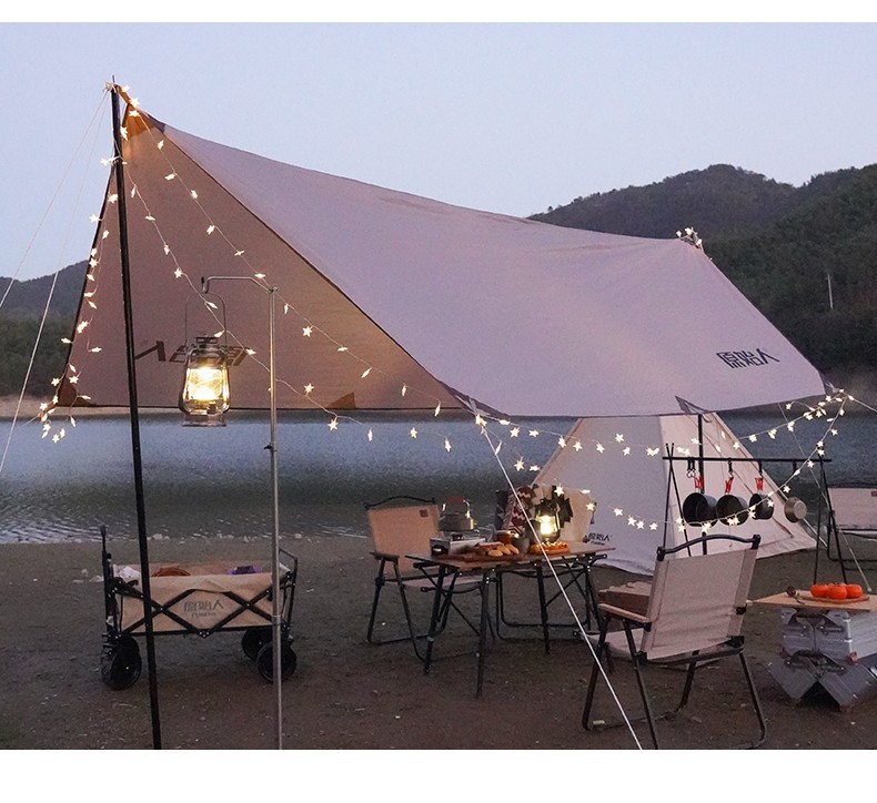 原始人天幕帐篷户外露营遮阳涂银野餐方形六角大型幕布遮阳棚套装-阿里巴巴