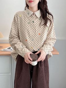 秋冬新款磨毛衬衫复古文艺森女系宽松绣花点点衬衣女 批发-阿里巴巴
