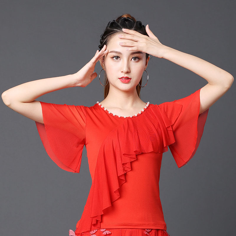 Red ruffles dancing Latin Ballroom Dance Tops For Women salsa chacha ...