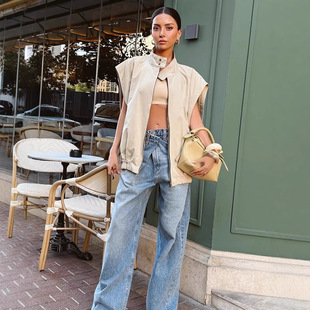 个性街头高品质纯色无袖拉链开衫马甲2025早秋新品跨境欧美风女装-阿里巴巴