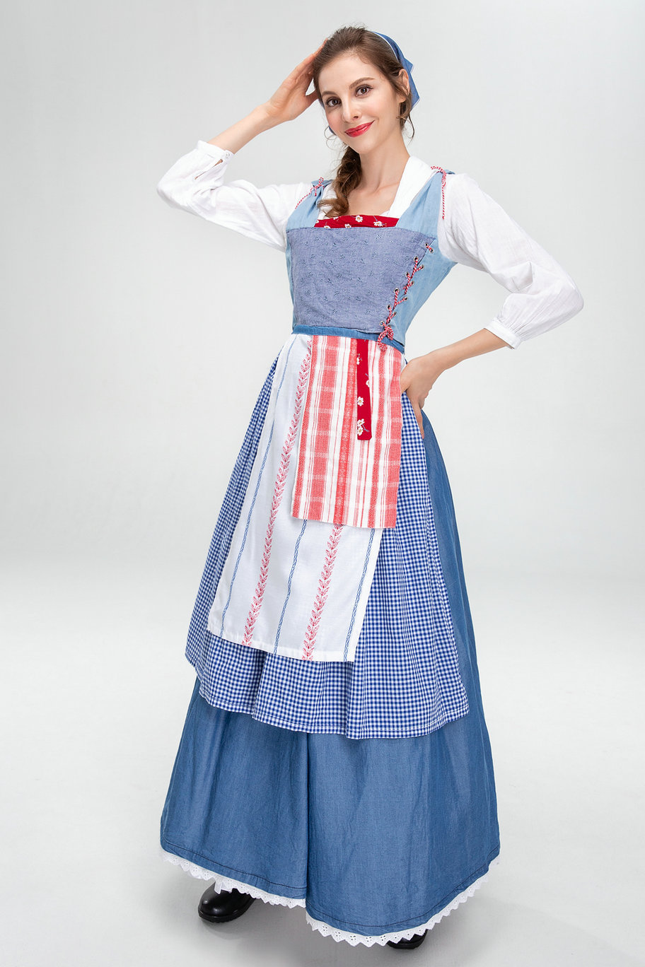 欧美农场庄园女佣服连衣裙文艺复古牛仔裙中世纪演出服德国啤酒服 阿里巴巴 9502