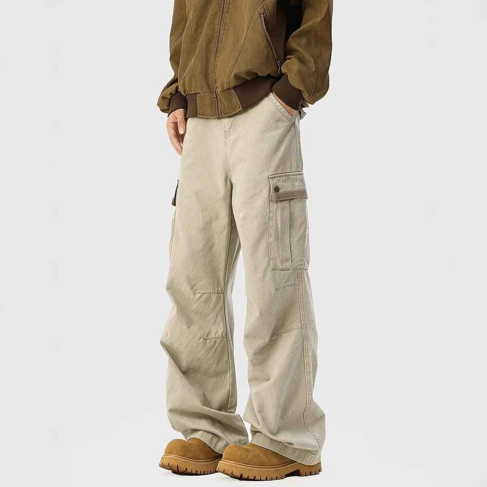 厂家直供美式复古多口袋水洗工装裤男潮牌cleanfit宽松阔腿直筒裤-阿里巴巴