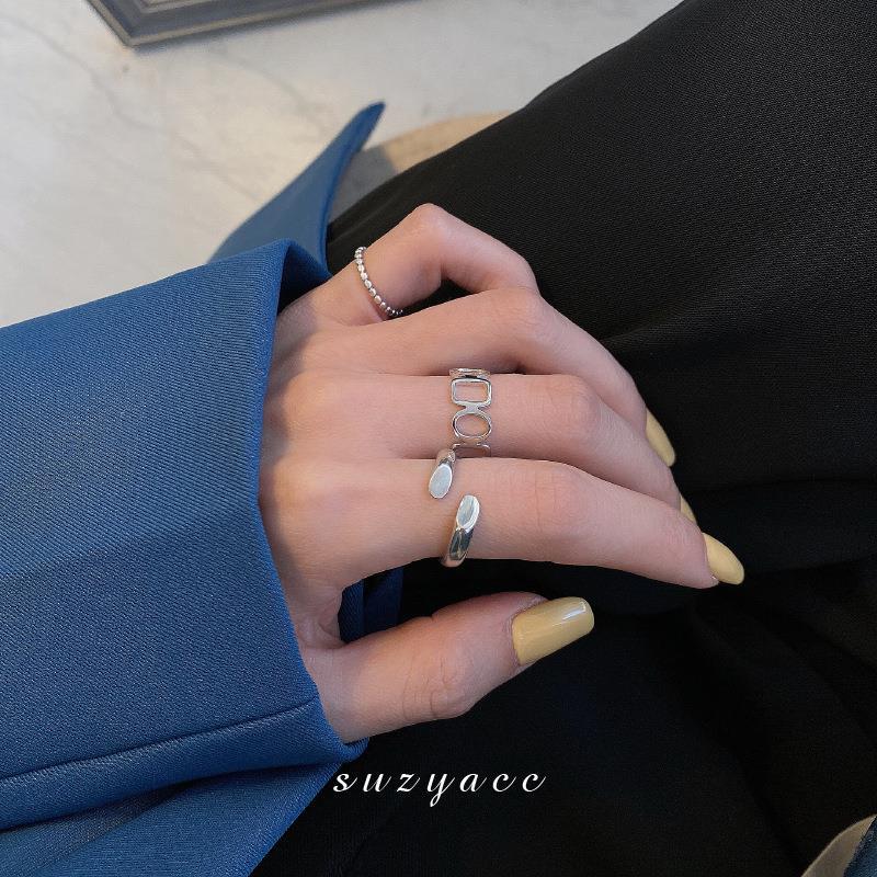 S925纯银韩国ins风小众设计感指环戒指女冷淡风链条手饰几何设计-阿里巴巴