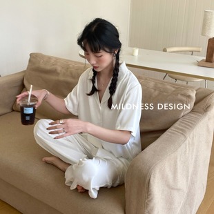 MILDNESS DESIGN E1221# 2024春季新款韩版简约纯色缎面家居套装-阿里巴巴