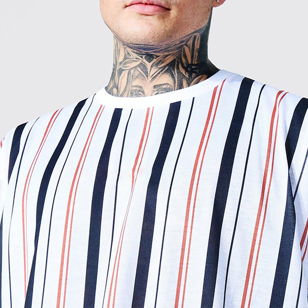 2024新款厂家 跨境3DT恤 休闲 男装T恤 短袖3D印花T恤 简约条纹-阿里巴巴