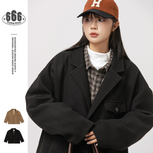 ADAM FREAK国潮复古宽松廓形休闲西装外套毛呢夹克男女情侣款XW36-阿里巴巴