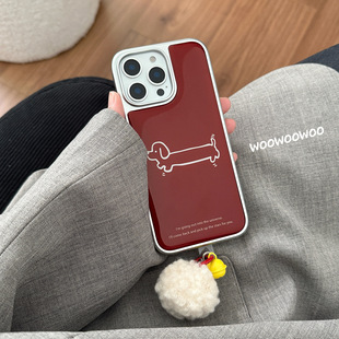 WOOWOOWOO小众ins毛球铃铛挂件可爱腊肠狗新年红色手机壳适用苹果-阿里巴巴