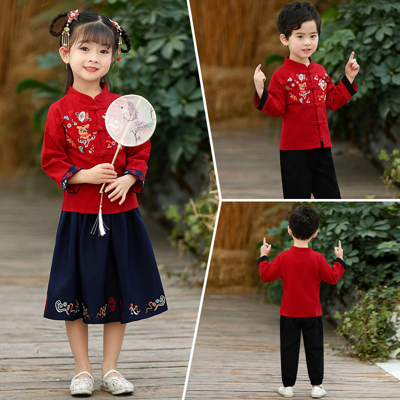 Boy girls Chinese folk dance costumes Tang Suit for Children Chinese ...