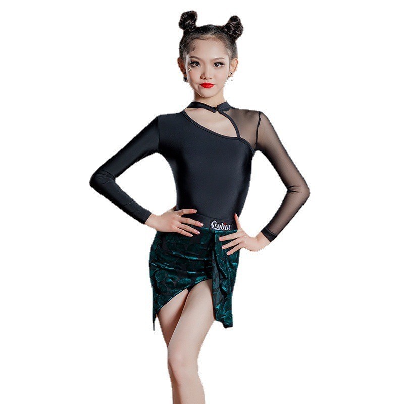 Black with blue floral Girls latin dance dresses Latin uniforms girls ...