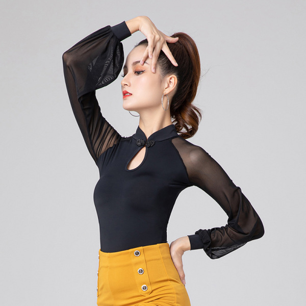 Women girls black red royal blue Latin ballroom dance tops female ...