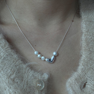 925纯银不规则爱心天然珍珠项链女简约冷淡风气质心形锁骨链N0505-阿里巴巴