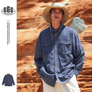 RETROMIND春秋款国潮复古工装口袋格子衬衫男女长袖全棉衬衣3047-阿里巴巴