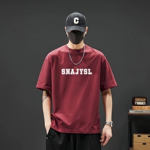 t恤男夏季日系宽松字母印花体恤重磅220g新款休闲短袖潮流ins-阿里巴巴