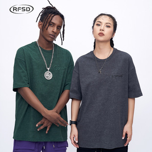 RFSD男装|美式重磅街头洗水T恤男宽松落肩复古重工刺绣潮牌短袖T-阿里巴巴