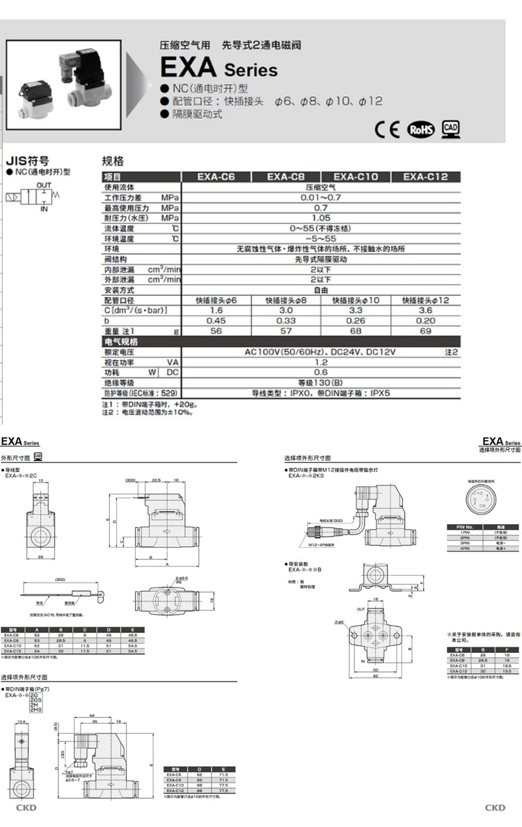 日本CKD原装正品先导式2通电磁阀EXA-C8-02HS-3压缩空气用电压24V-阿里巴巴