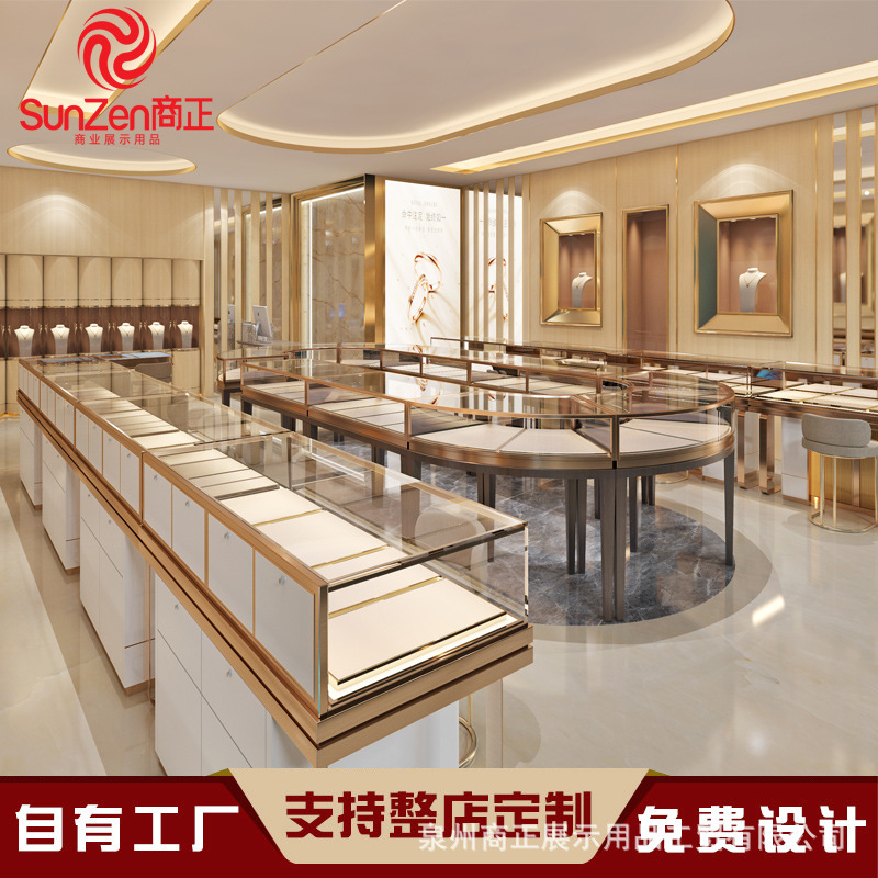 Jewelry Counter Display Cabinet Gold Jewelry Arc Glass Cabinet ...