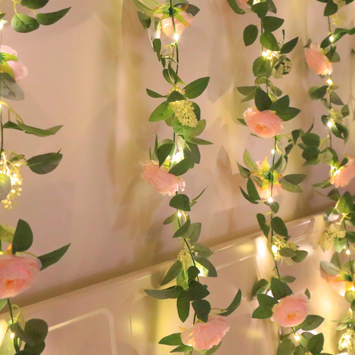 仿真山茶花藤条家居带穗玫瑰叶假花壁挂婚庆装饰加密缠绕植物藤蔓-阿里巴巴