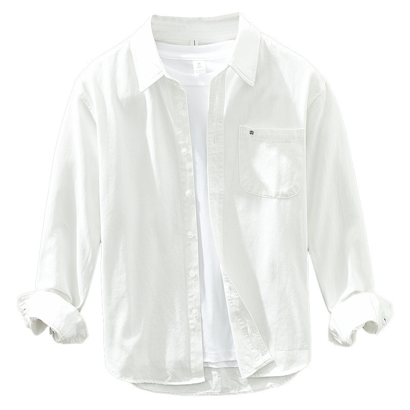 1357衬衫男清新纯色宽松衬衣休闲百搭衬衫口袋刺绣上衣男一件代发-阿里巴巴